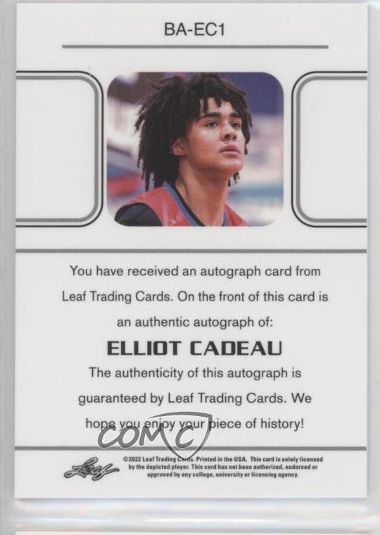 2021-22 Leaf Memories 1990 Base Auto Platinum /99 Elliot Cadeau #BA-EC1 ...