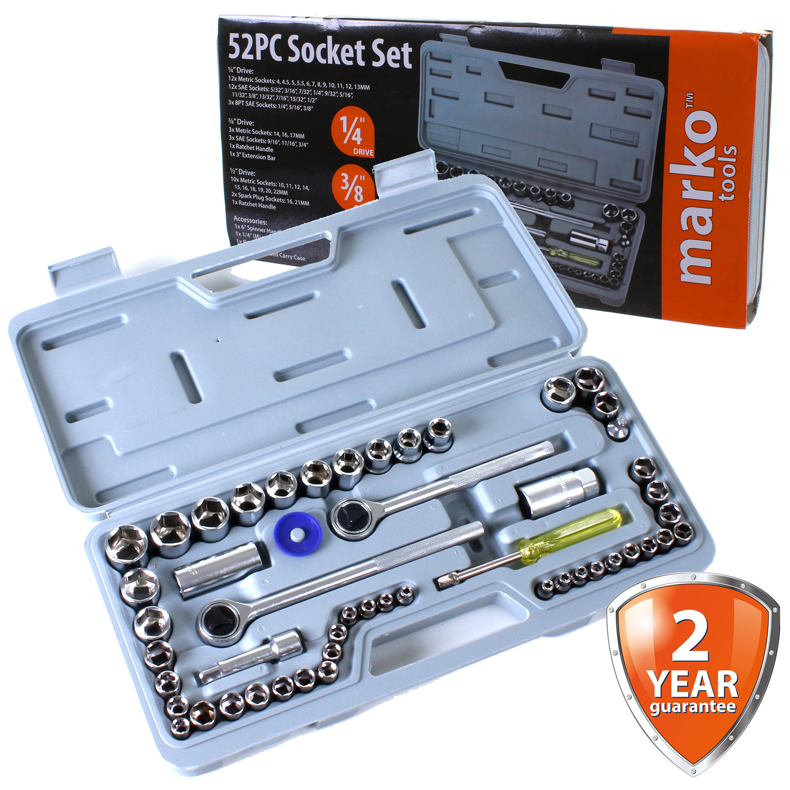 52 Piece Socket Set Driver Socket Kit Tool Set Ratchet Wrench Case 1/4 ...