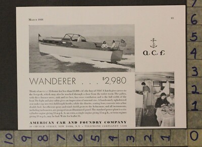 1936 BOAT ACF WANDERER YACHT SPORT OUTDOOR MARINE NAUTICAL CRUISER AD A ...
