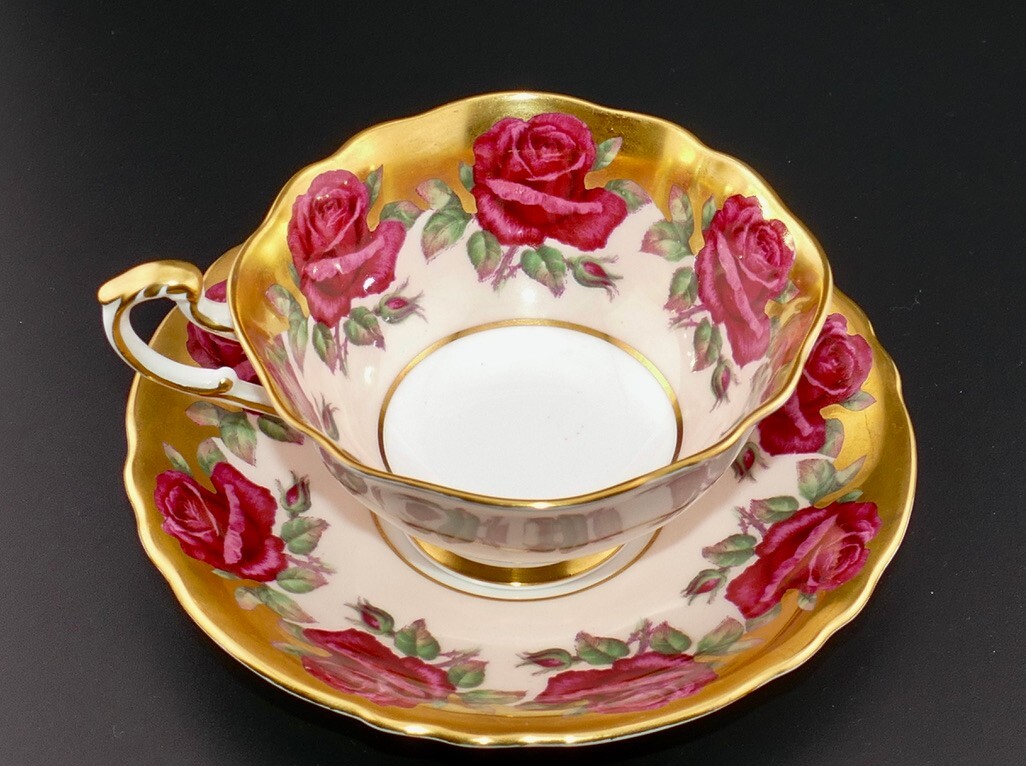 Paragon Pink 14 Red Cabbage Roses Tea Cup And Saucer Gold Trim Rare ...