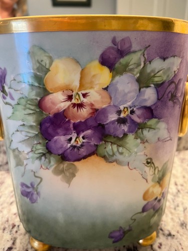 Guerin Limoges Cache Pot Vase Hand Painted Violets Artist Signed Kimmel ...