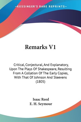 Isaac Reed | Remarks V1 | Taschenbuch | Englisch (2008) | Paperback ...
