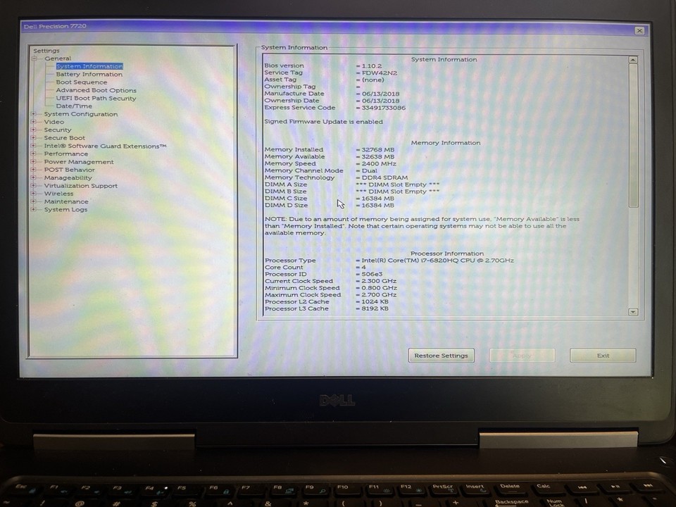 Dell Precision 7720 17.3" FHD i7-6820HQ 32GB RAM Quadro P3000 *No SSD ...