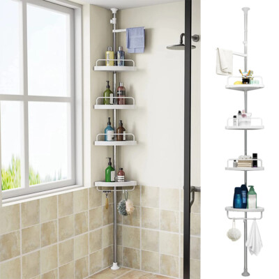 4 Tier Telescopic Bathroom Wall Corner Shelf Rack Shower Caddy Storage ...
