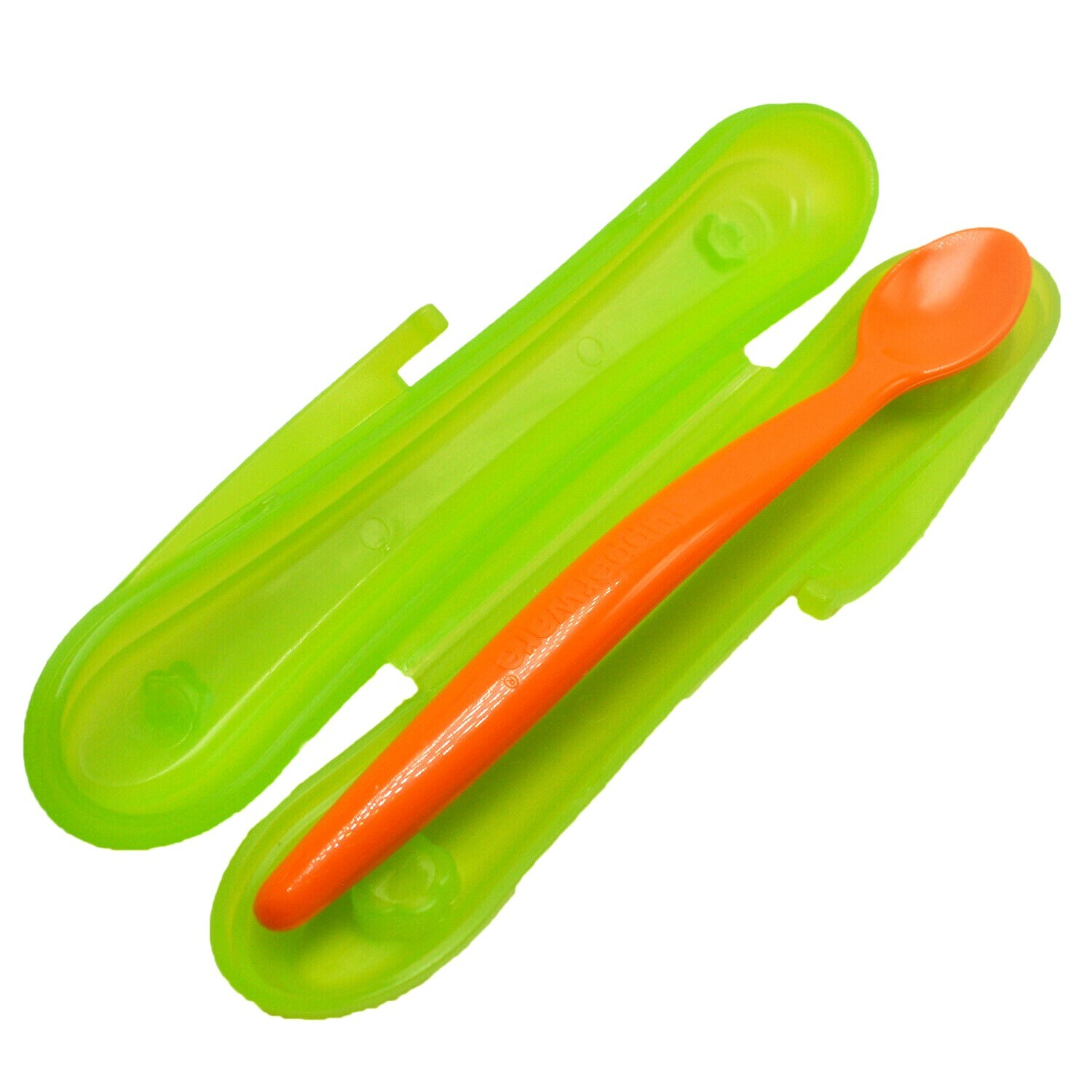 Tupperware Long Baby Spoon Infant Toddler Orange Lime Green Carry Case ...