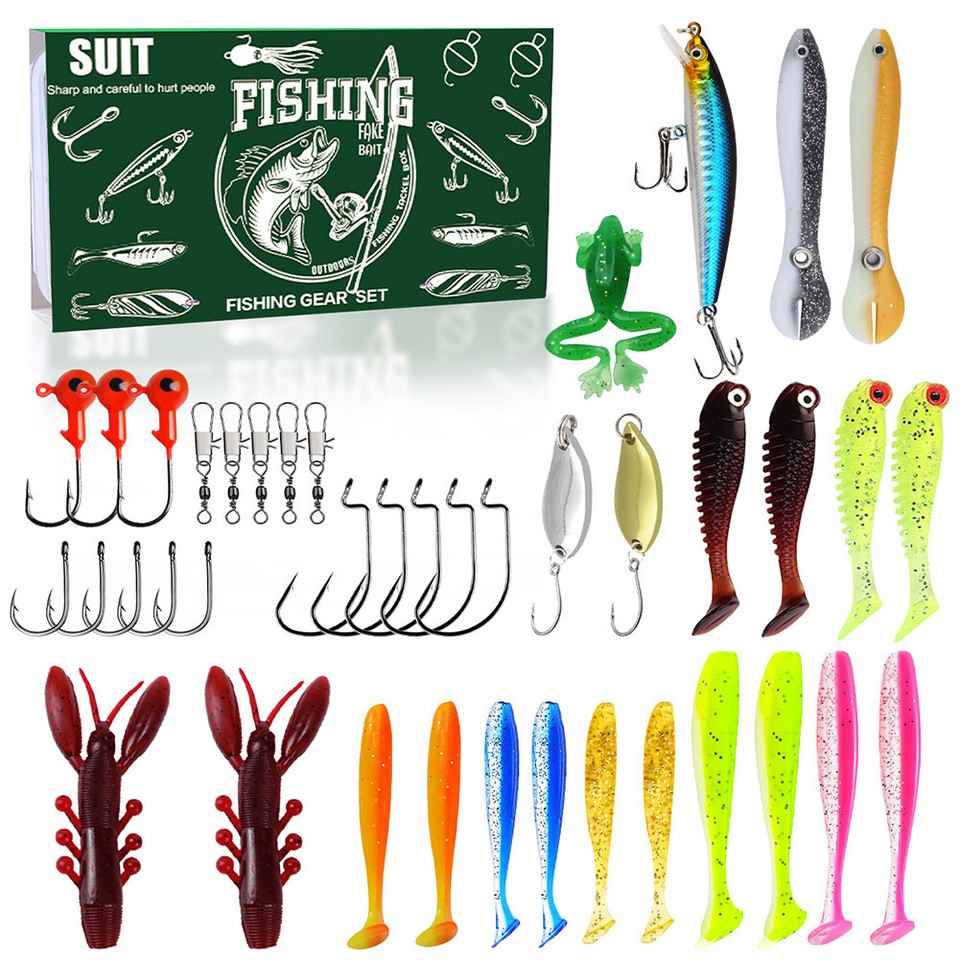 Fishing Lures Kit with Jig Heads Hooks Soft Worm Bait Lures for Bass ...