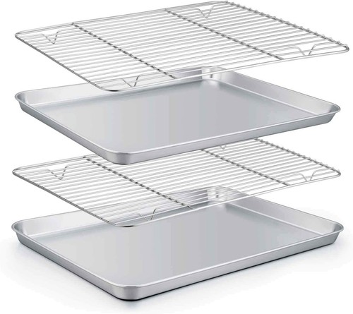Stainless Steel Baking Sheet and Rack Set, 2 Cookie Pans with 2 Cooling ...
