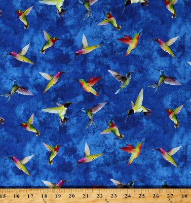 Cotton Hummingbirds Animals Zen Royal Blue Fabric Print by the Yard ...