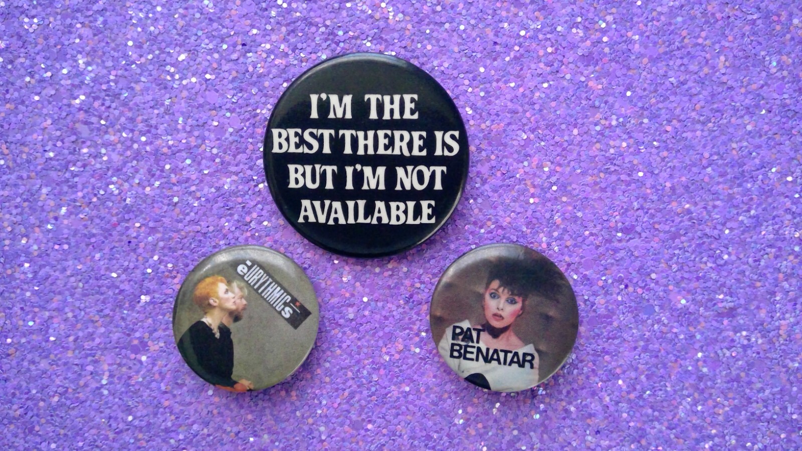 Pat Benatar Eurythmics Funny Pinback Buttons 80s music Lot of 3 ...