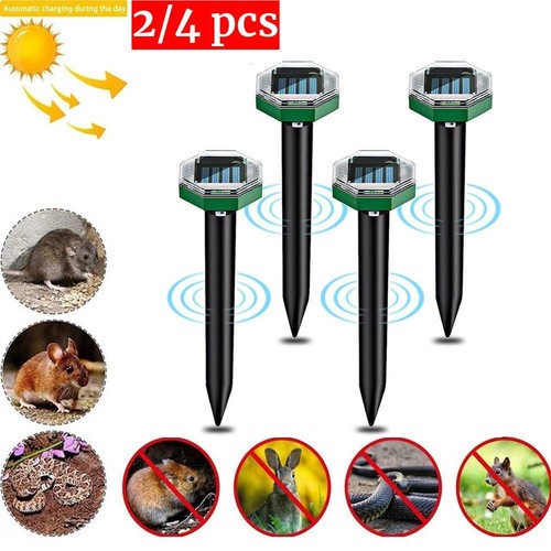 4/2Pcs Snake Repeller Solar Powered Ultrasonic Mole Mice Pest Rodent ...