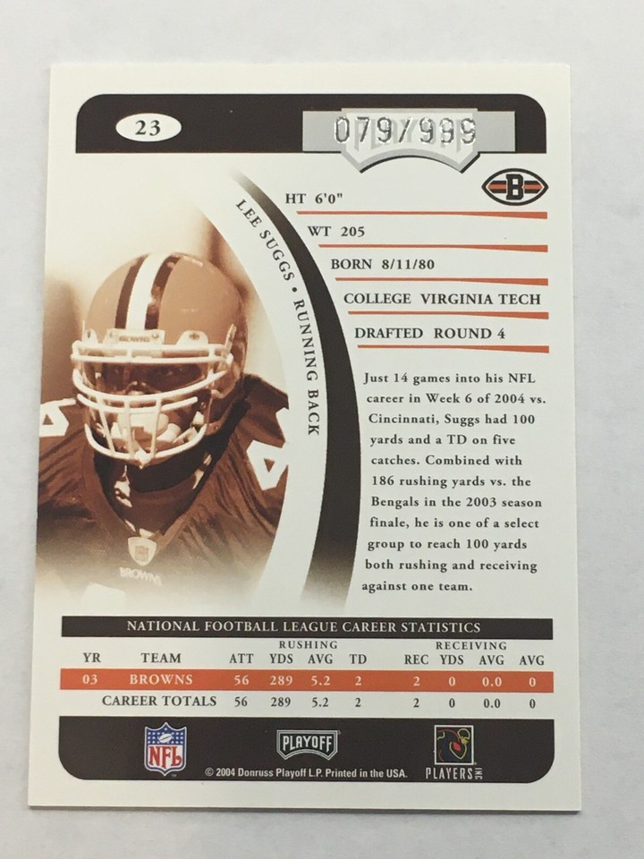 Lee Suggs 2004 Playoff Prime Signatures #23 /999 Cleveland Browns | eBay
