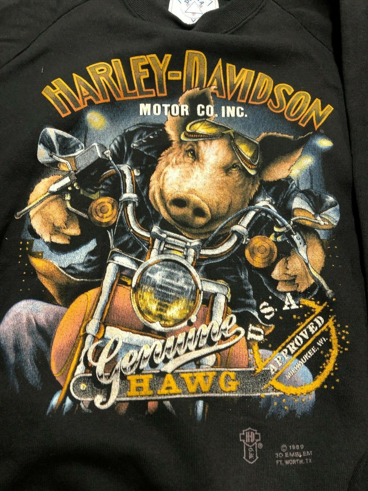 Vintage Sweat Shirt - Harley Davidson Pig On MotorCyc… - Gem