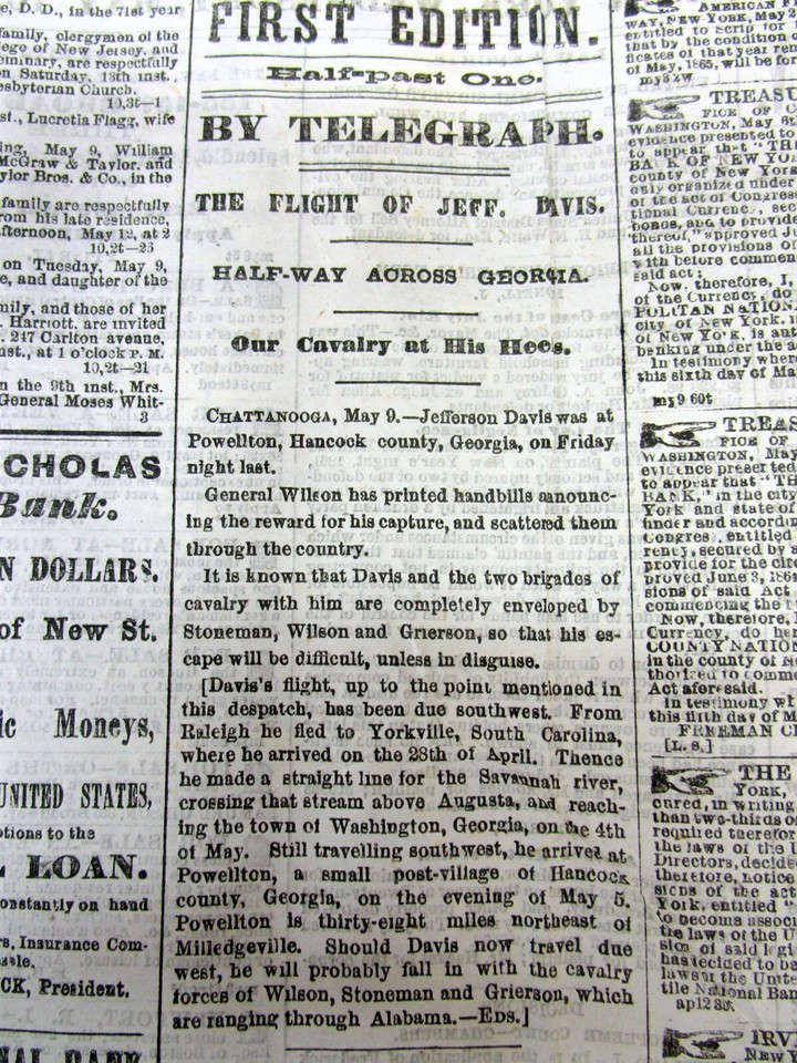 2 1865 Civil War newspapers President JEFFERSON DAVIS FLEES fm ...