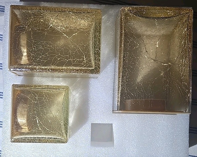 Evergreen Led Glass Cube Towers Gold Crackle Finish 3 Hand-Blown New ...