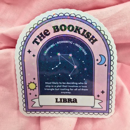 Bookish Libra Sticker Glitter Star Holo Vinyl Waterproof Zodiac Gift UK ...