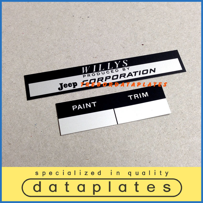 FIREWALL PAINT TRIM & WILLYS JEEP CORPORATION DATA TAG CJ-3A CJ-3B CJ5 ...