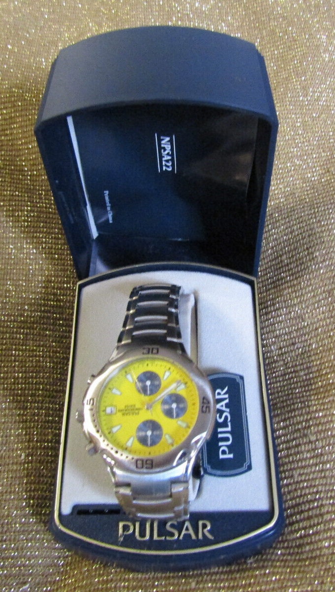 Pulsar Mens Watch Stainless Steel Bezel Band Blue Face 100m Chronograph ...