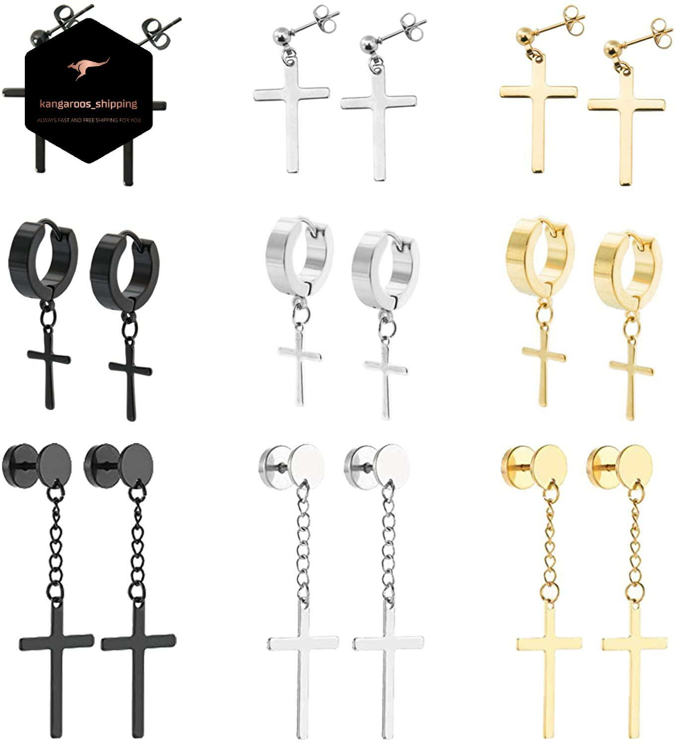 Aritos Para Hombre 9 Pares Acero Inoxidable Pendientes De Aro Con Cruz ...