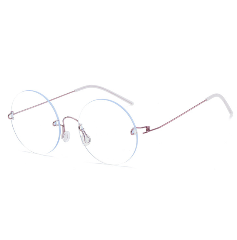 Metal Alloy Rimless Round Eyeglasses Men Women Anti Blue Light Glasses ...
