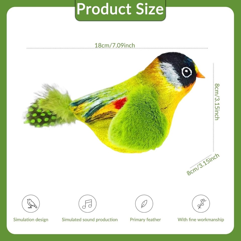 Interactive Plush Bird Toy for Cats-Realistic Singing Sound,Artificial ...
