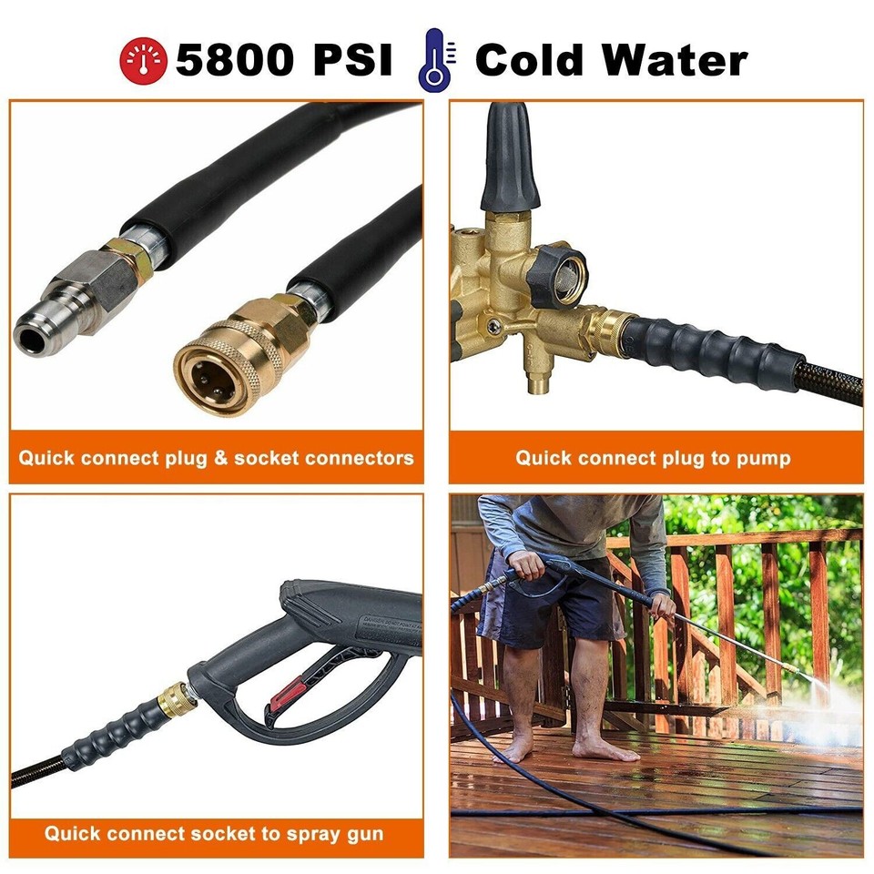 50FT 5800PSI Replacement High Pressure Power Washer Hose -3/8" Quick Connect | eBay