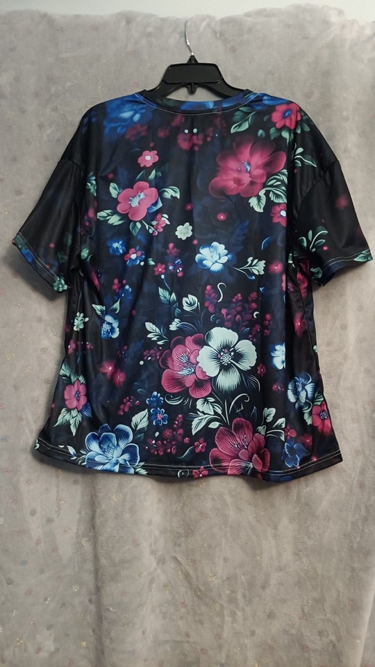 Temu Black Floral T-Shirt Womens 2XL | eBay