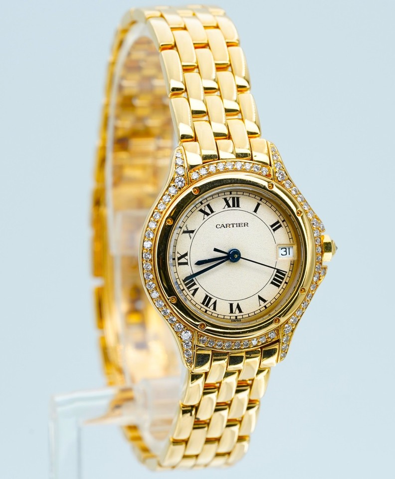 Cartier Cougar 18K Yellow Gold Factory Diamonds 26mm WF8002B9! | eBay