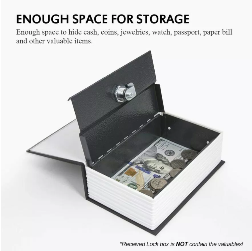 Safe Lock Box Book Vault Metal Fire Proof Secret Money Hidden Gun Cash ...