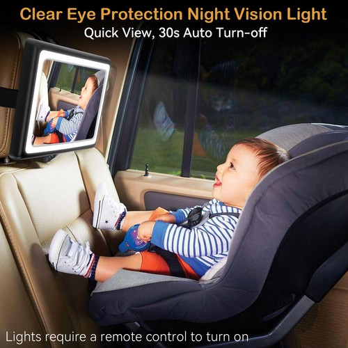 WZBB Baby Car Mirror with Light - Remote Control, 360° Adjustable ...