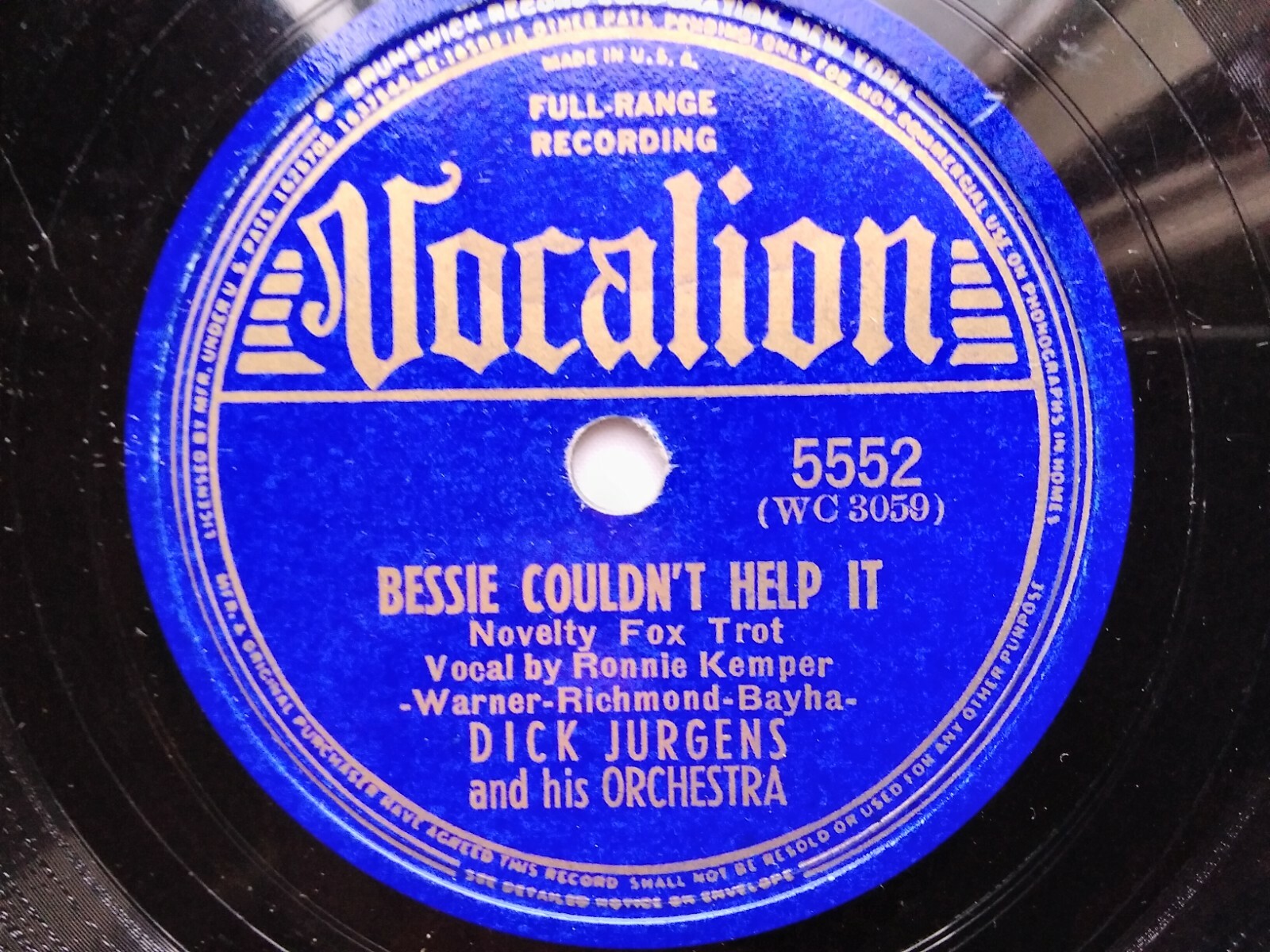 Dick Jurgens 78rpm Single 10-inch Vocalion Records #5552 Bessie Couldn ...