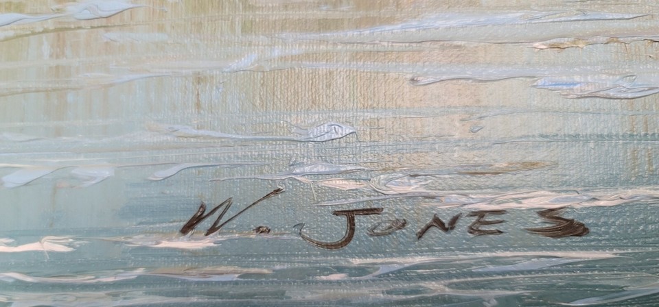 W. Jones Oil Painting Harbor Scene Ships Boat Dock Nautical 36"x24" | eBay