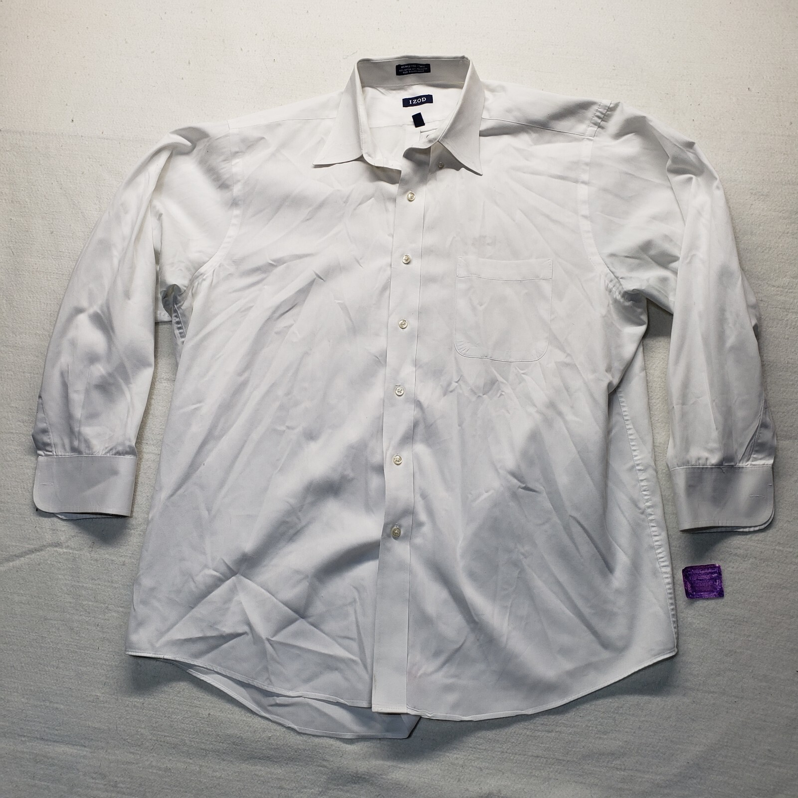 IZOD Solid White Dress Shirt Classic Fit Button Up Long Sleeve Men's 17 ...