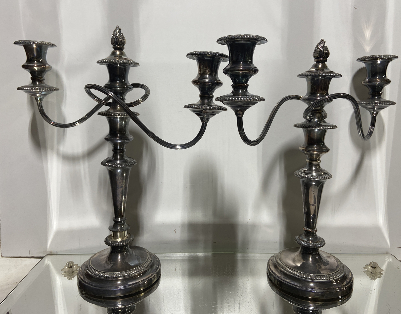 Pair of VTG. Birks Regency Silver Plate Tall Three-lite Flame ...
