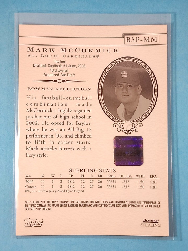 2006 Bowman Sterling AUTO RC Mark McCormick St Louis Cardinals #BSP-MM ...