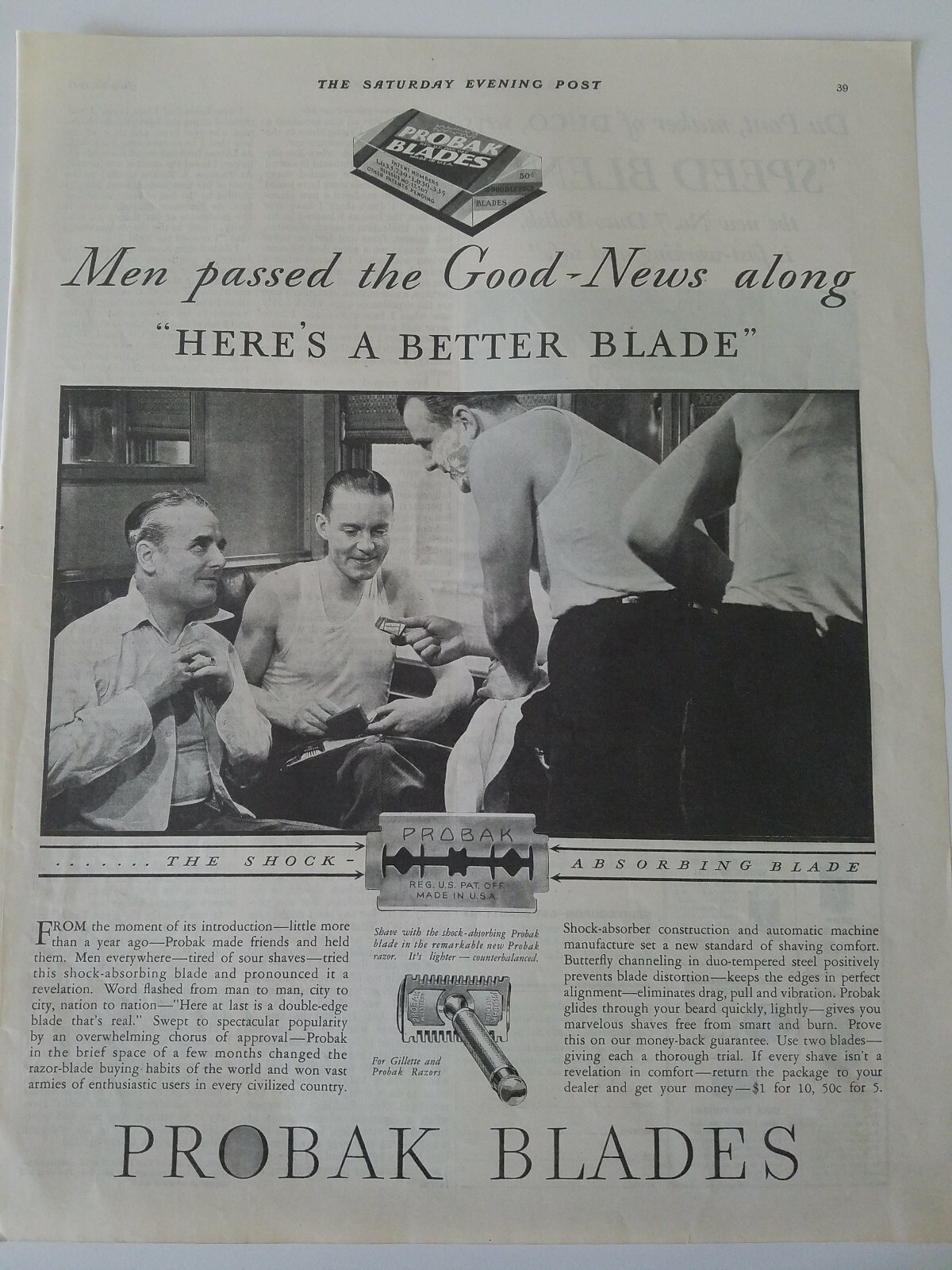 1931 Gillette Probak shaving razor blades men pass good news along ...