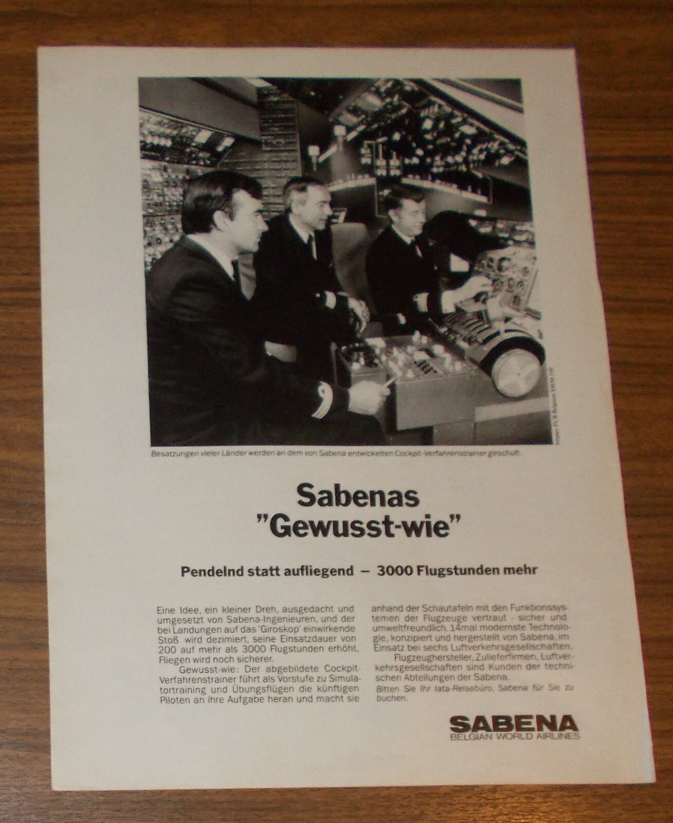 Seltene Werbung SABENA Cockpit-Verfahrenstrainer 1984 | eBay.de