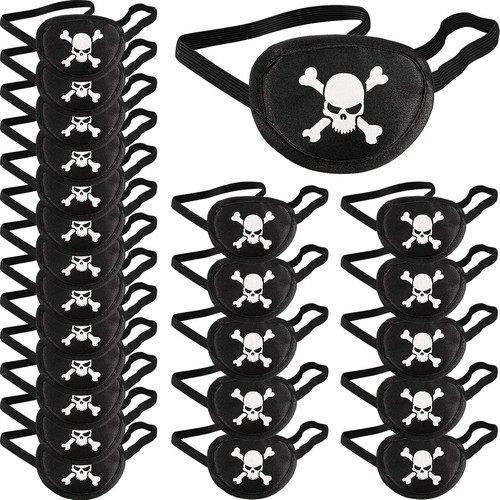 Blulu 24 Pack Black Pirate Eye Patches One Skull Captain Costume for ...