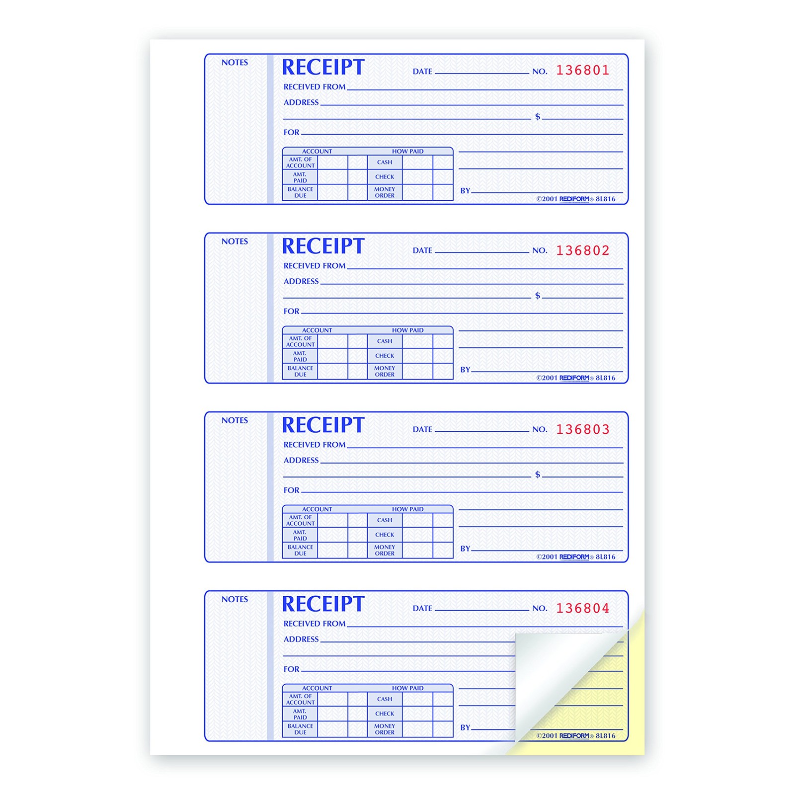 RED8L816 Rediform Money Receipt Book Carbonless 400 Numbered Duplicates ...