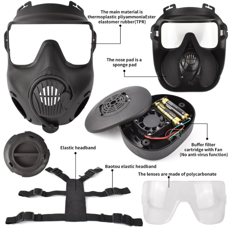 M50 Double Fan Gas Mask Hunting CS Tactical Military Protective Full ...