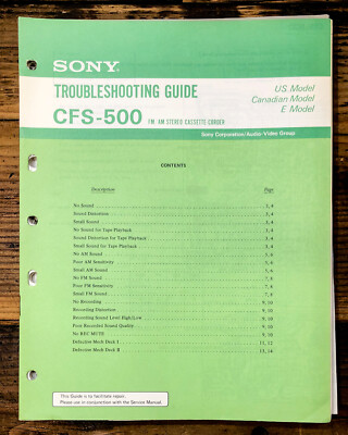 Sony CFS-500 Radio / Stereo Troubleshooting Guide *Orig* | eBay