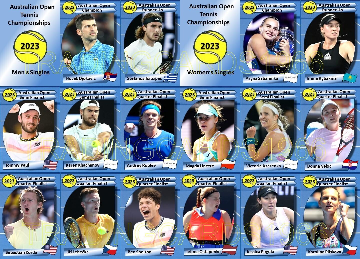 Australian Open 2023 Tennis Trading Cards Djokovic Tsitsipas Sabalenka ...