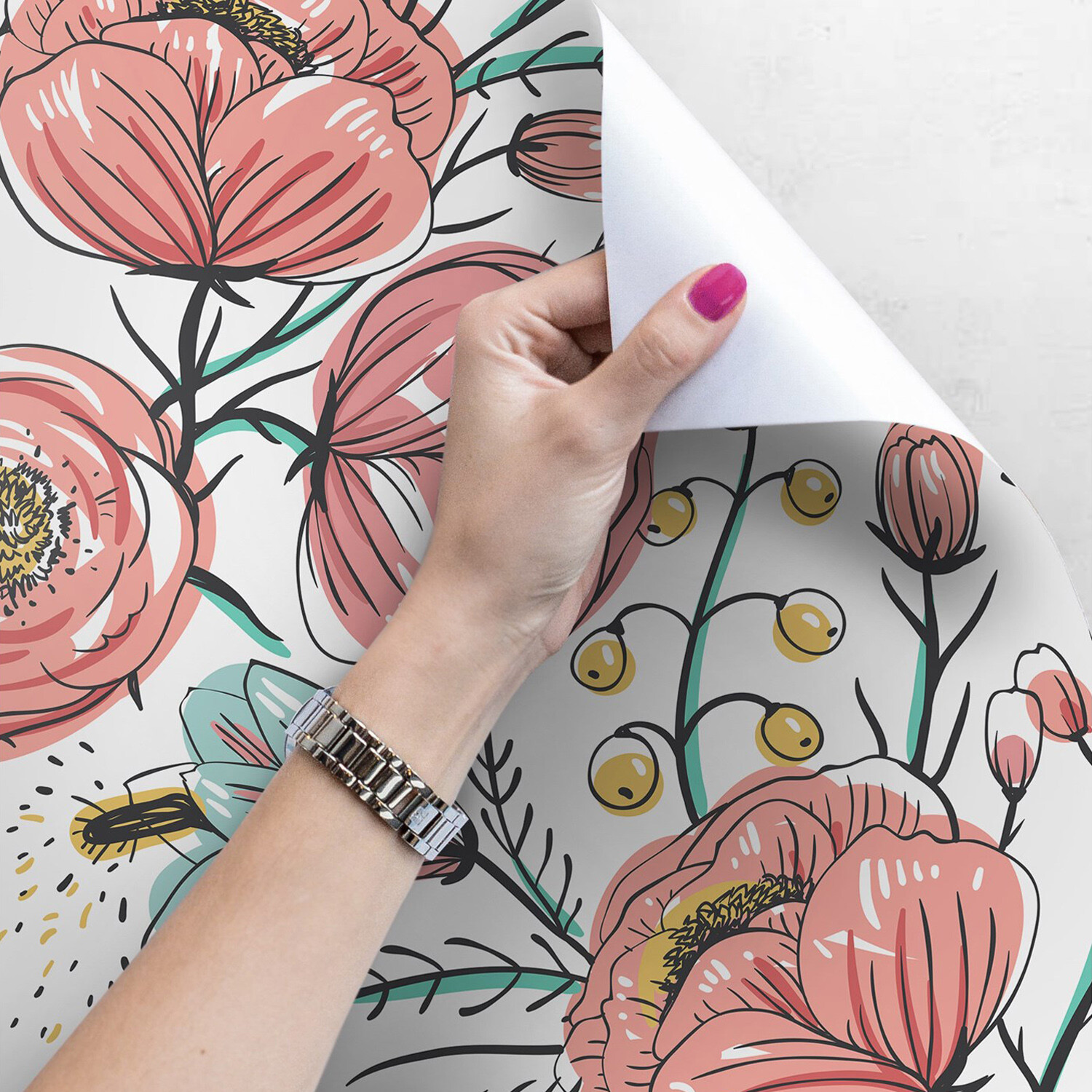 Removable wallpaper Anemone Fall Floral Poppy Flowers self adhesive art ...