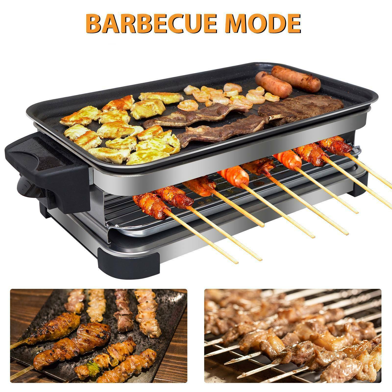 Multi-function 110V Electric Grill & Griddle Pans BBQ Non-Stick Frying ...