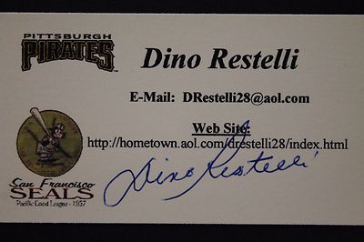 Dino Restelli (d.2006) Pirates Autographed MLB Signed Business Card JSA ...