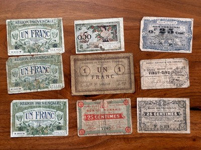 Lot of 9 France emergency banknotes 1917-1922 #0377 | eBay