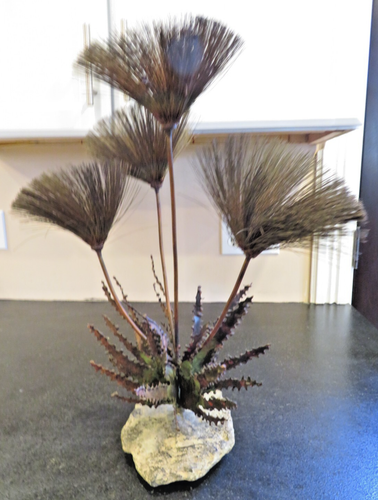 Vintage Brutalist Metal Art Sculpture Desert Flower Stone Base, John ...