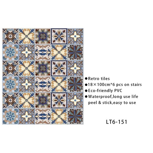 6Pcs Fancy Pattern Floor Stair Sticker PVC Waterproof Mural Decals Art ...