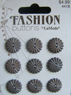 Card of 9 Gray Buttons Round Sunburst 2-Hole Flat 5/8" (16mm) Clothing ...