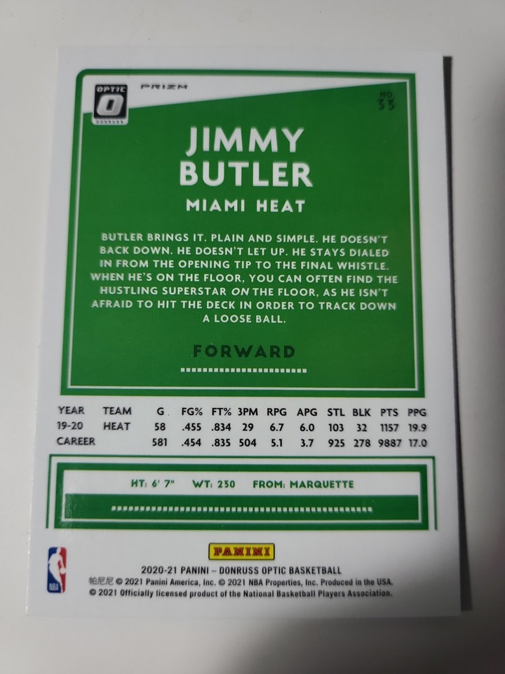2020-21 Optic Jimmy Butler BLUE LASER HOLO SILVER PRIZM card #33 | eBay