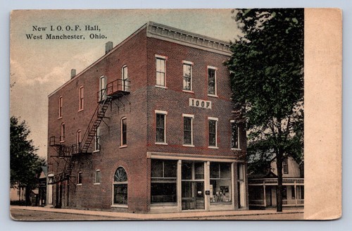 J87/ West Manchester Ohio Postcard c1910 New Odd Fellows Hall I.O.O.F ...